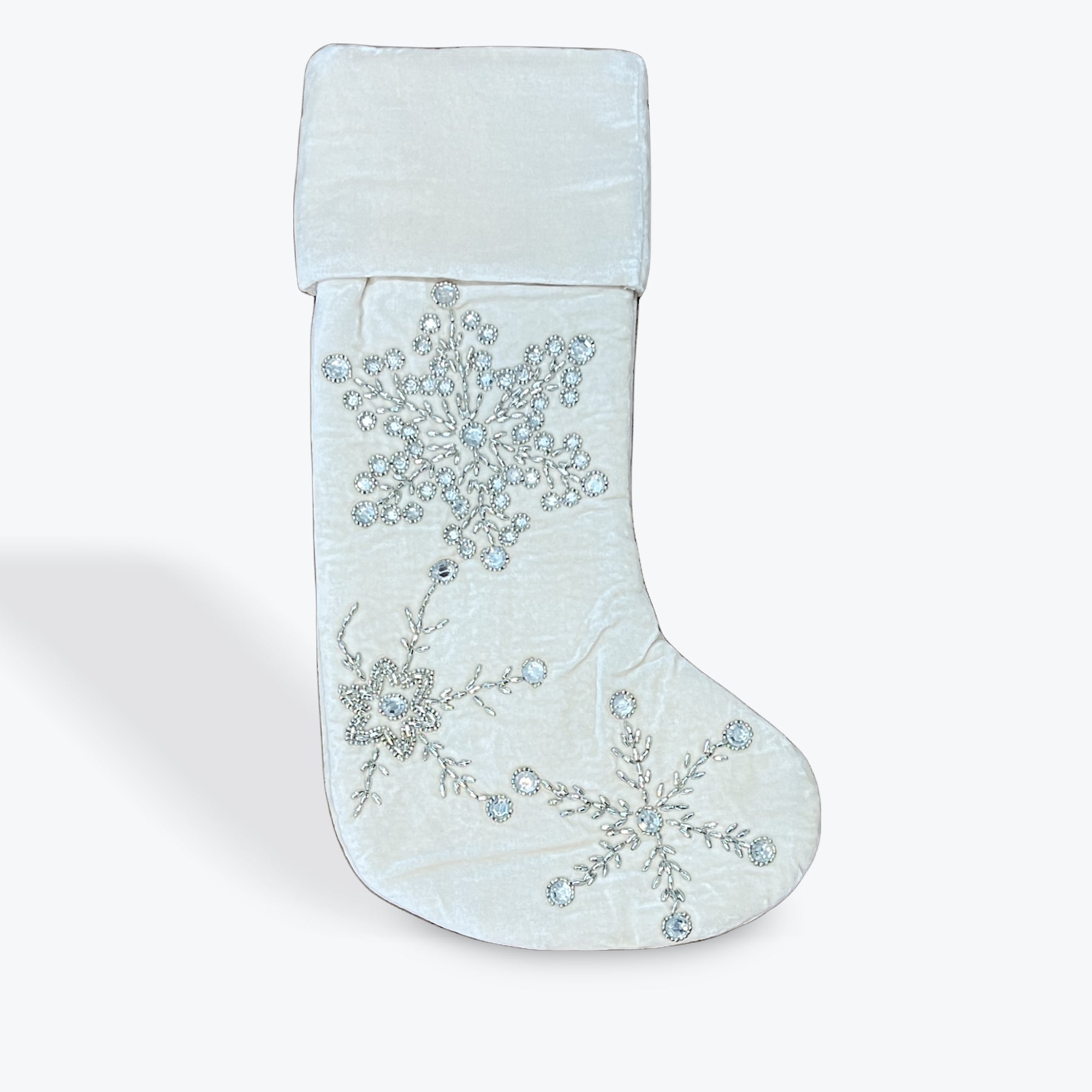 White Silver Snowflake Stocking | Atherton Christmas Tree Farm